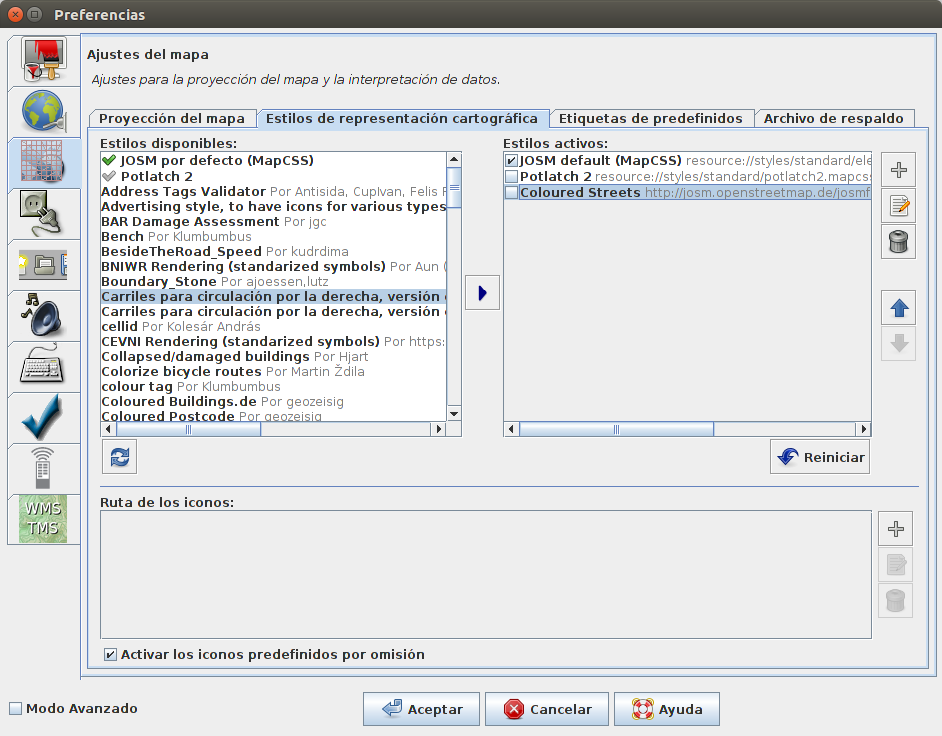Es:Help/Preferences/Map – JOSM